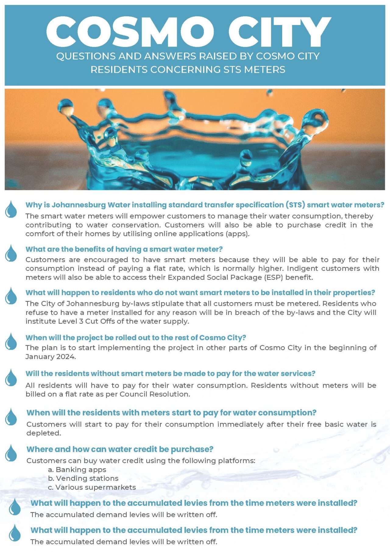 Cosmo City FAQ | Johannesburg Water