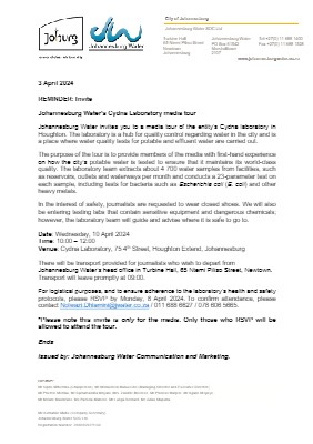 Media Invites | Johannesburg Water