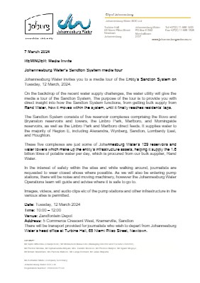 Media Invites | Johannesburg Water