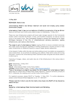 Media Invites | Johannesburg Water